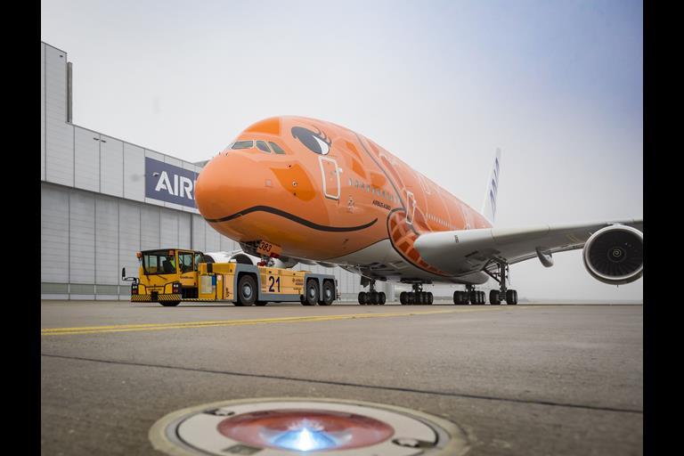 ANA’s third A380 emerges from Airbus paint shop with orange turtle ...